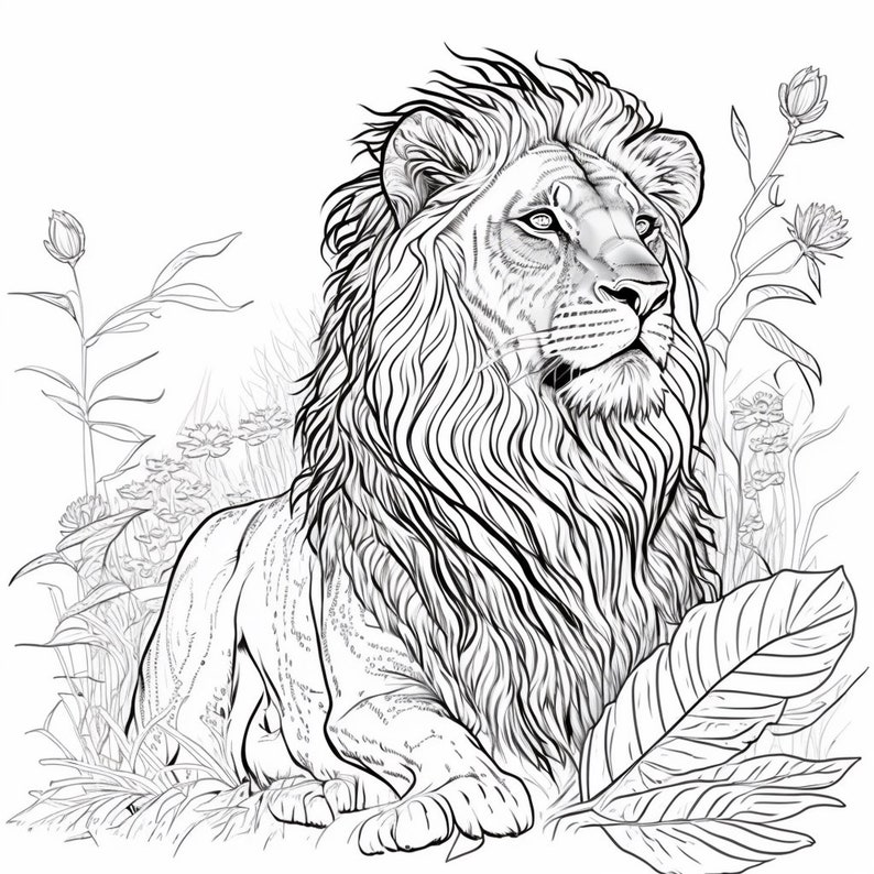 Lion | Coloring Book Page | Instant Download - Etsy