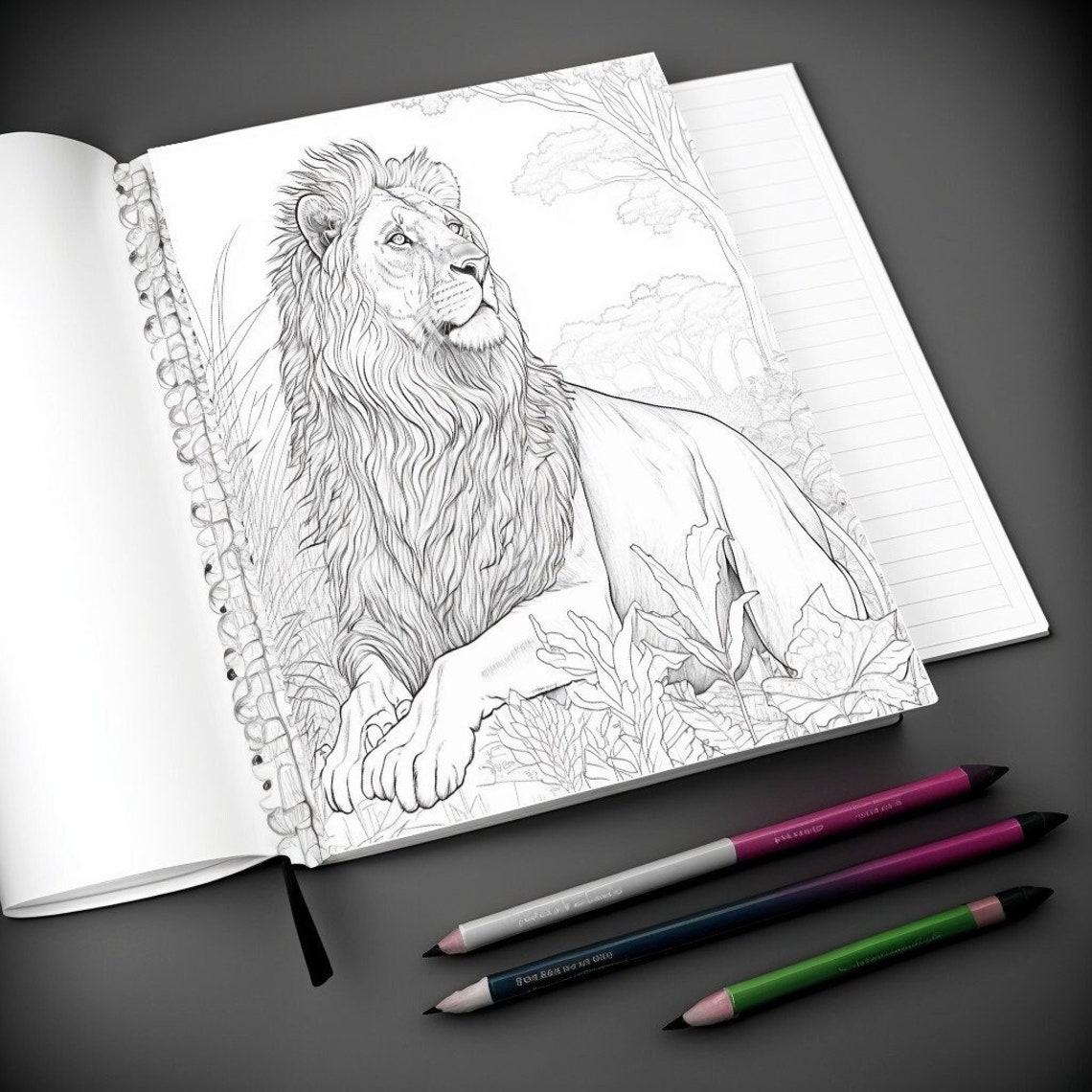 Lion | Coloring Book Page | Instant Download - Etsy