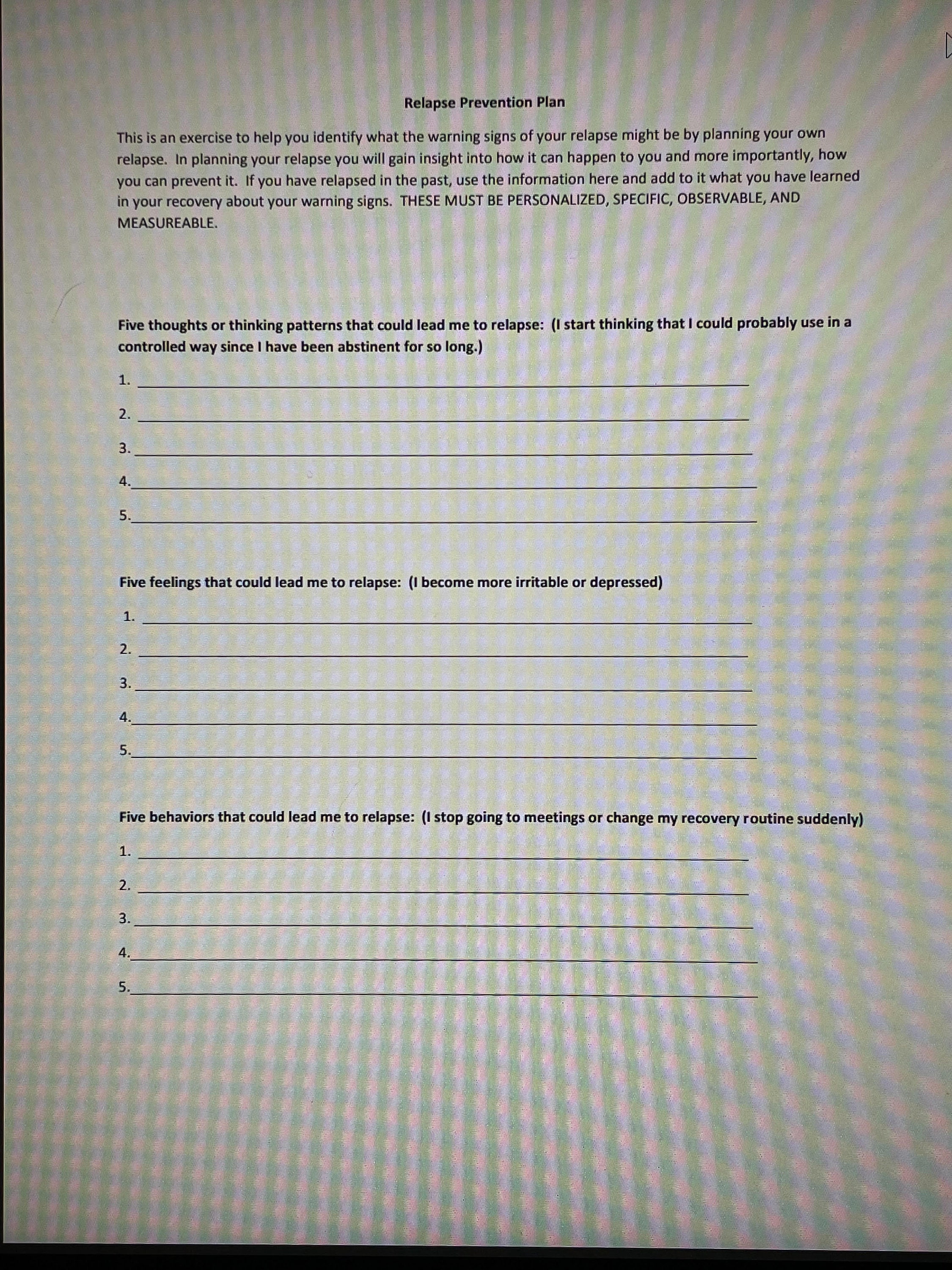 Relapse Prevention Plan - Etsy