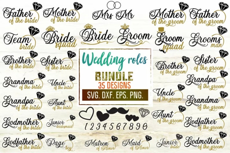 Wedding Svg Bundle. Wedding Roles. Bride and Groom Dxf, Png - Etsy