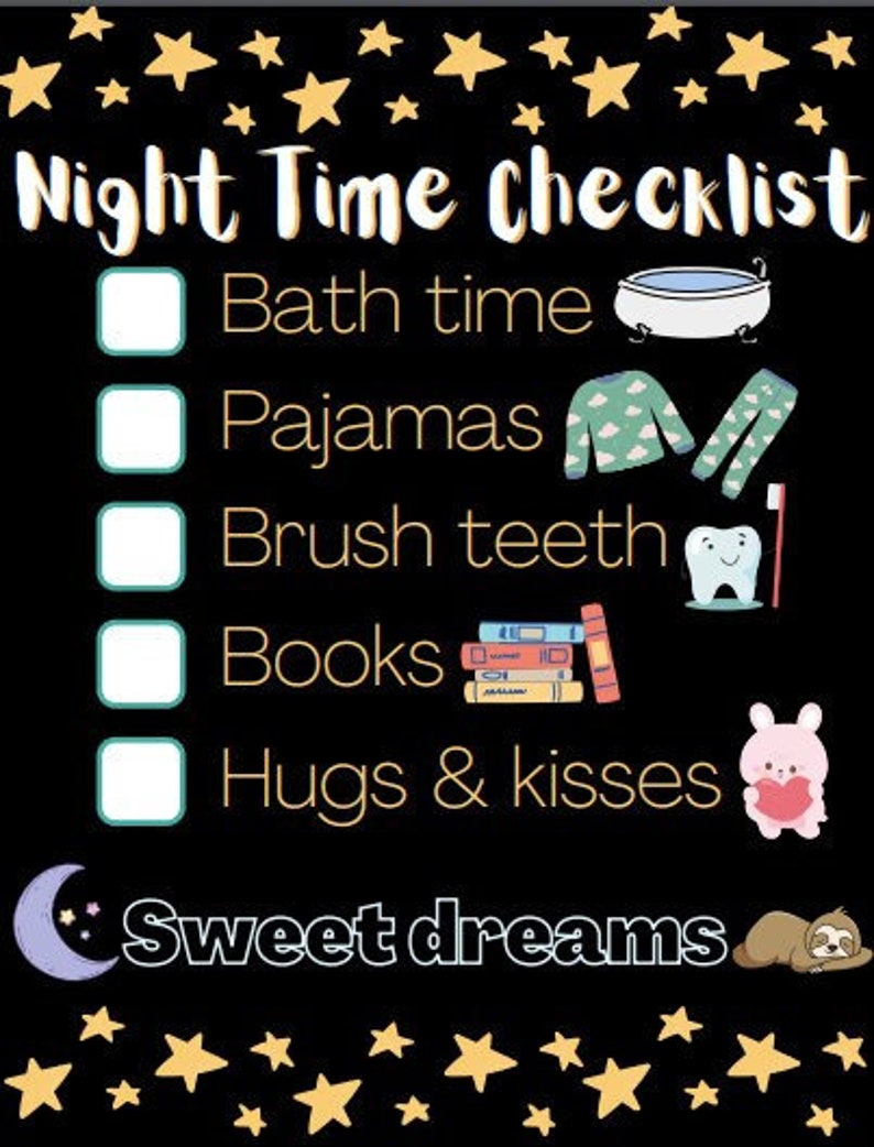 Night Time Routine Checklist-instant Download - Etsy