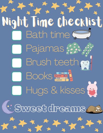 Night Time Routine Checklist-instant Download - Etsy