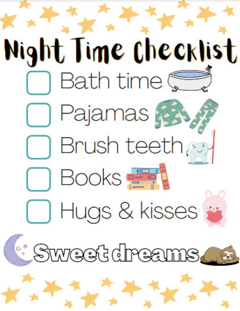 Night Time Routine Checklist-instant Download - Etsy