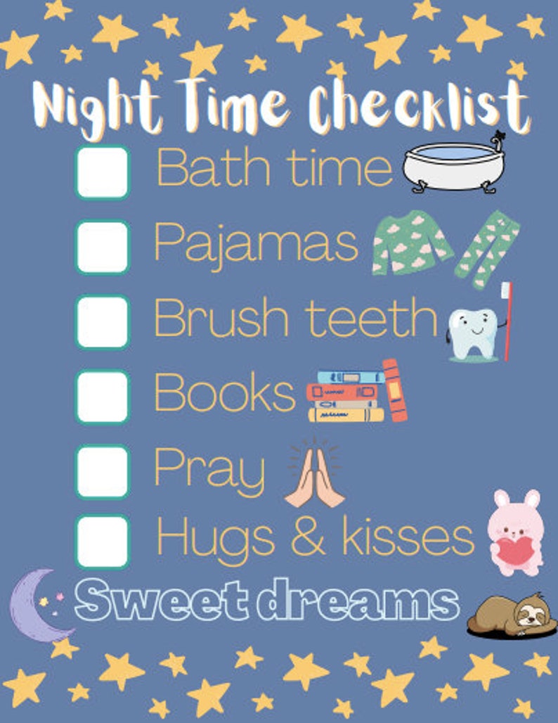 Night Time Routine Checklist-instant Download - Etsy
