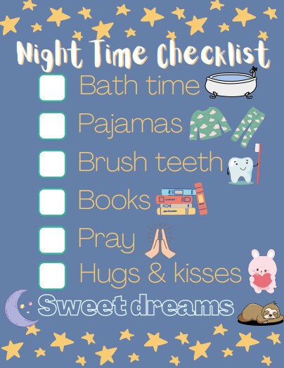 Night Time Routine Checklist-instant Download - Etsy