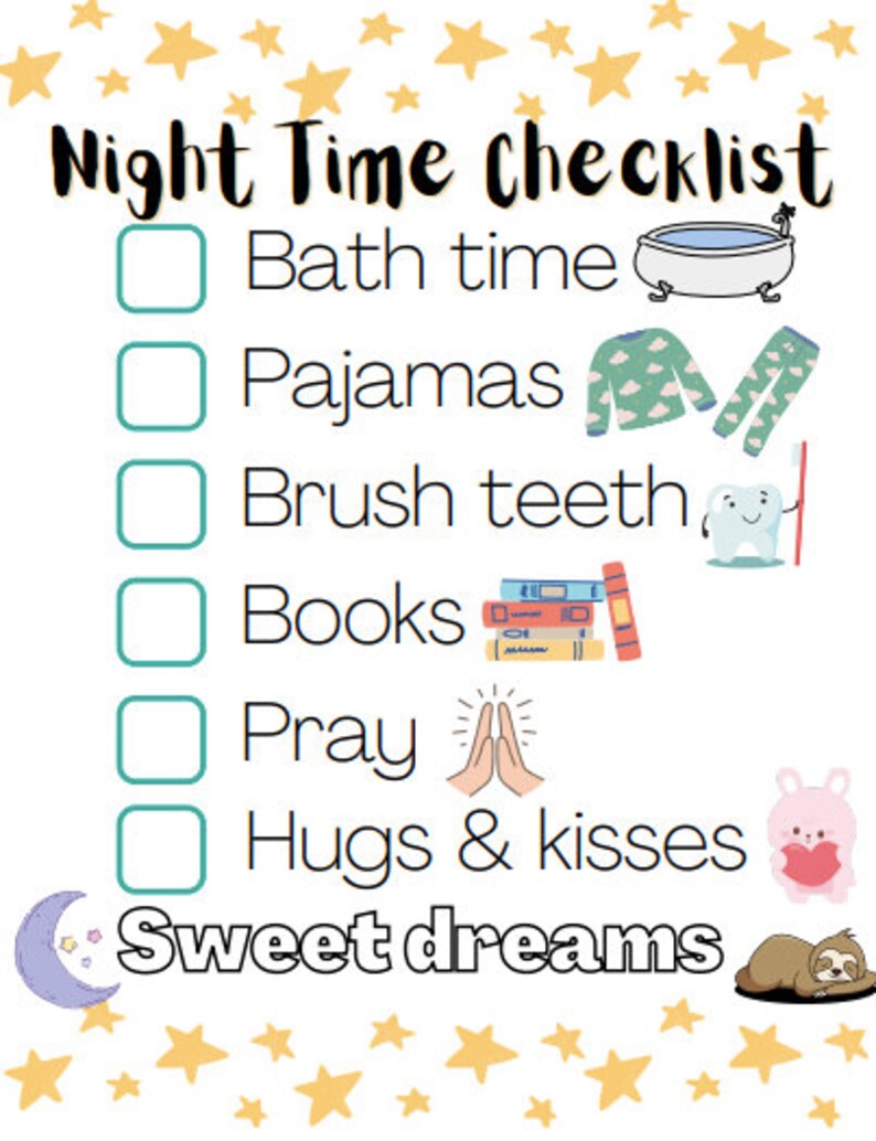 Night Time Routine Checklist-instant Download - Etsy