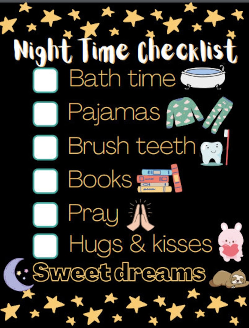 Night Time Routine Checklist-instant Download - Etsy