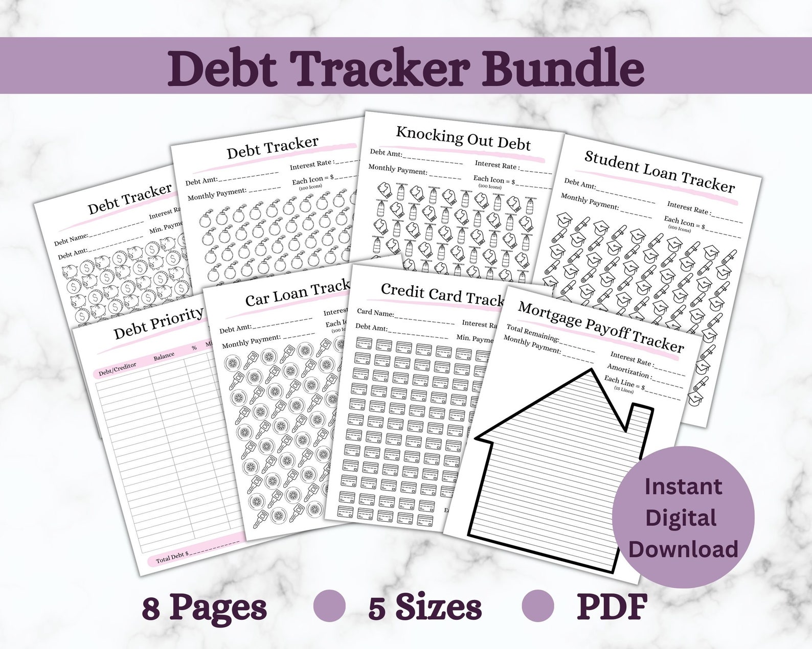 Printable Debt Tracker, Budget Planner, Debt Snowball, Debt Planner ...