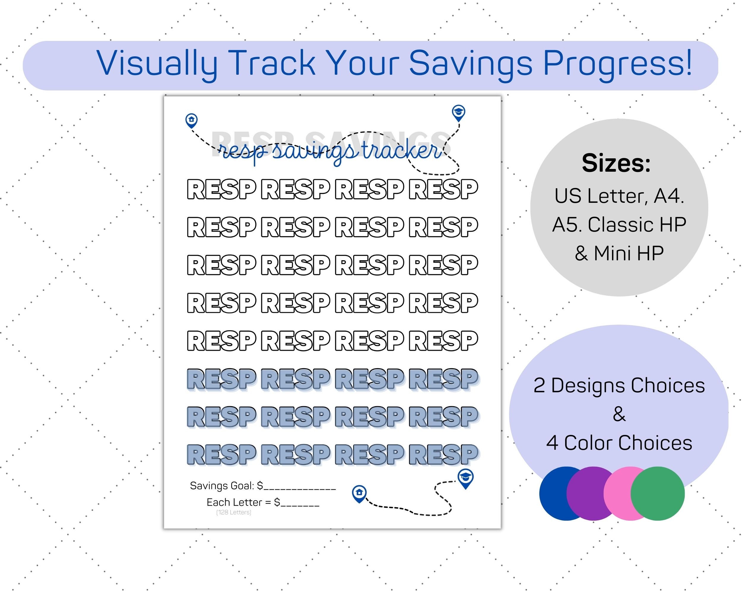 RESP Savings Tracker, Canadian Education Savings, PDF Printable, Budget ...