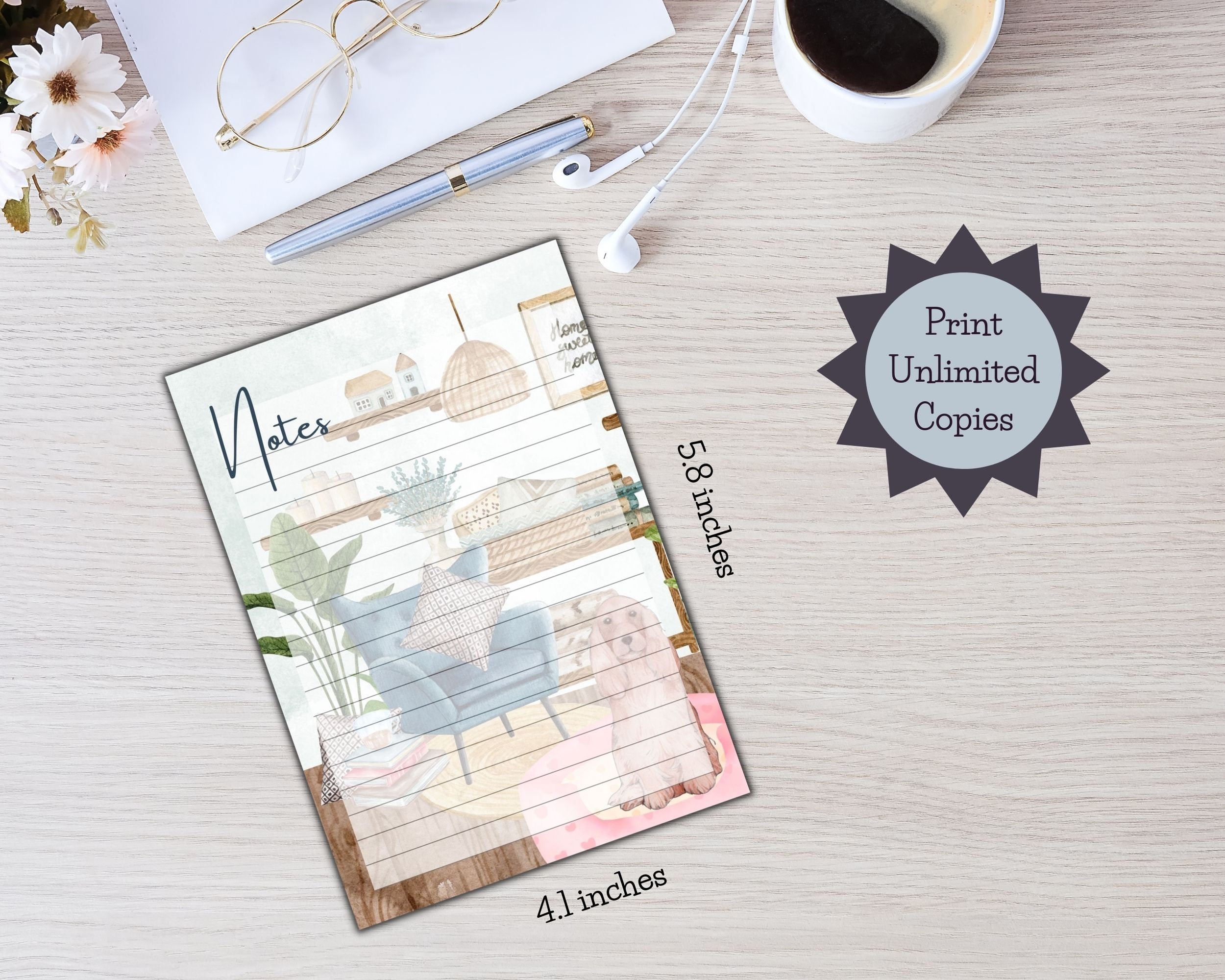 Printable Note Pad, Printable Memo, Digital Stationary, Lined Notepad ...