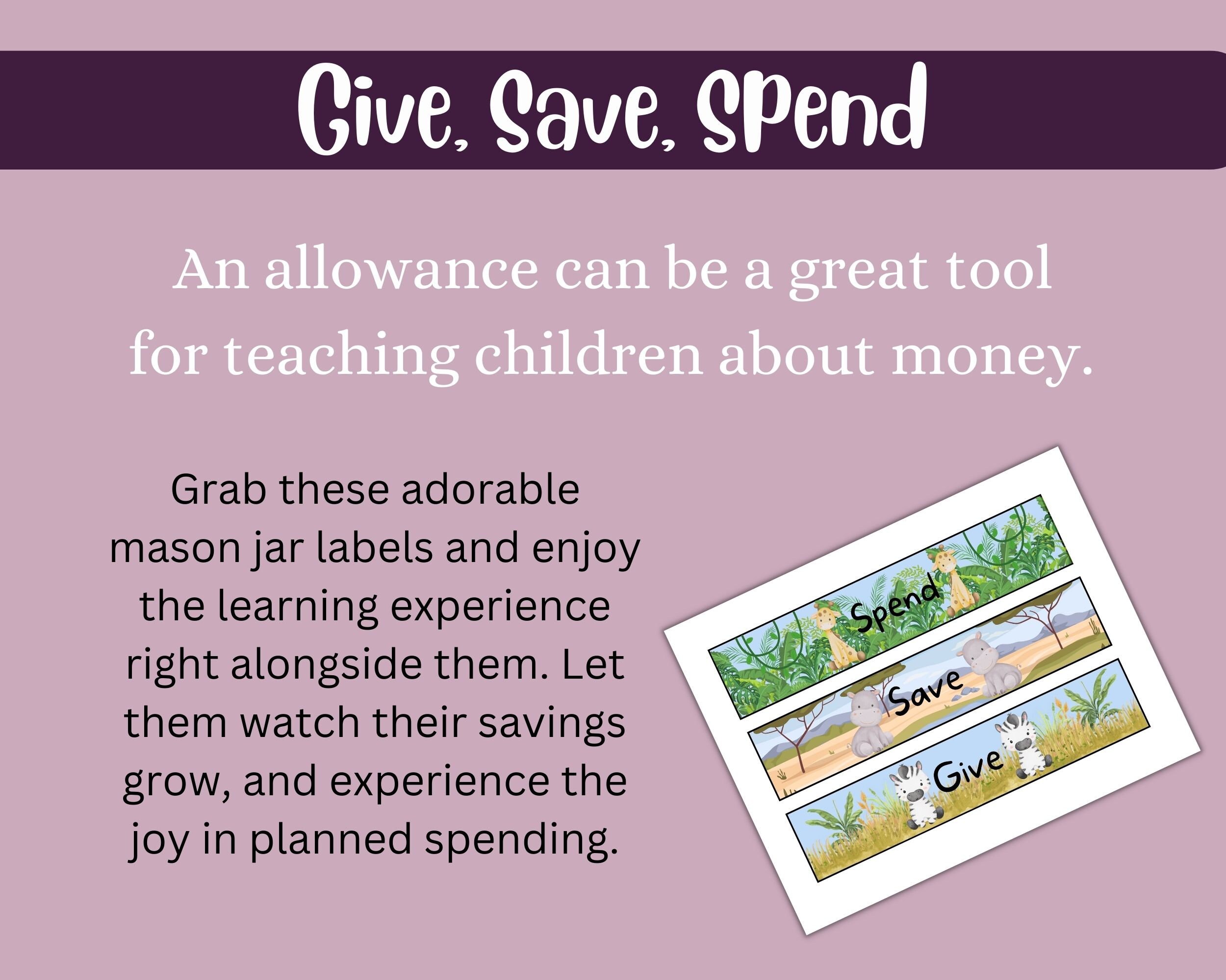 Give Save Spend Labels Allowance Jars Piggy Bank Labels - Etsy