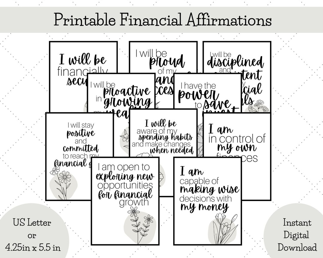 Positive Financial Affirmations Wall Art, Affirmation Cards, Printable ...