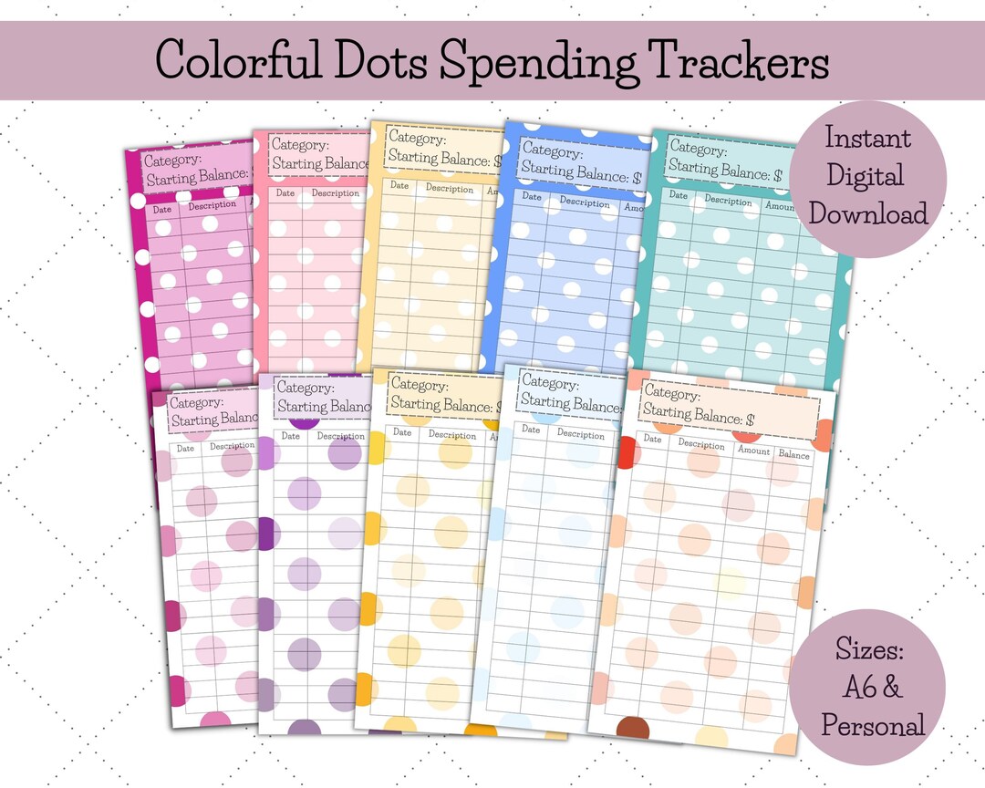 Polka Dot Spending Trackers, Cashless Spending, Expense Tracker, Cash ...