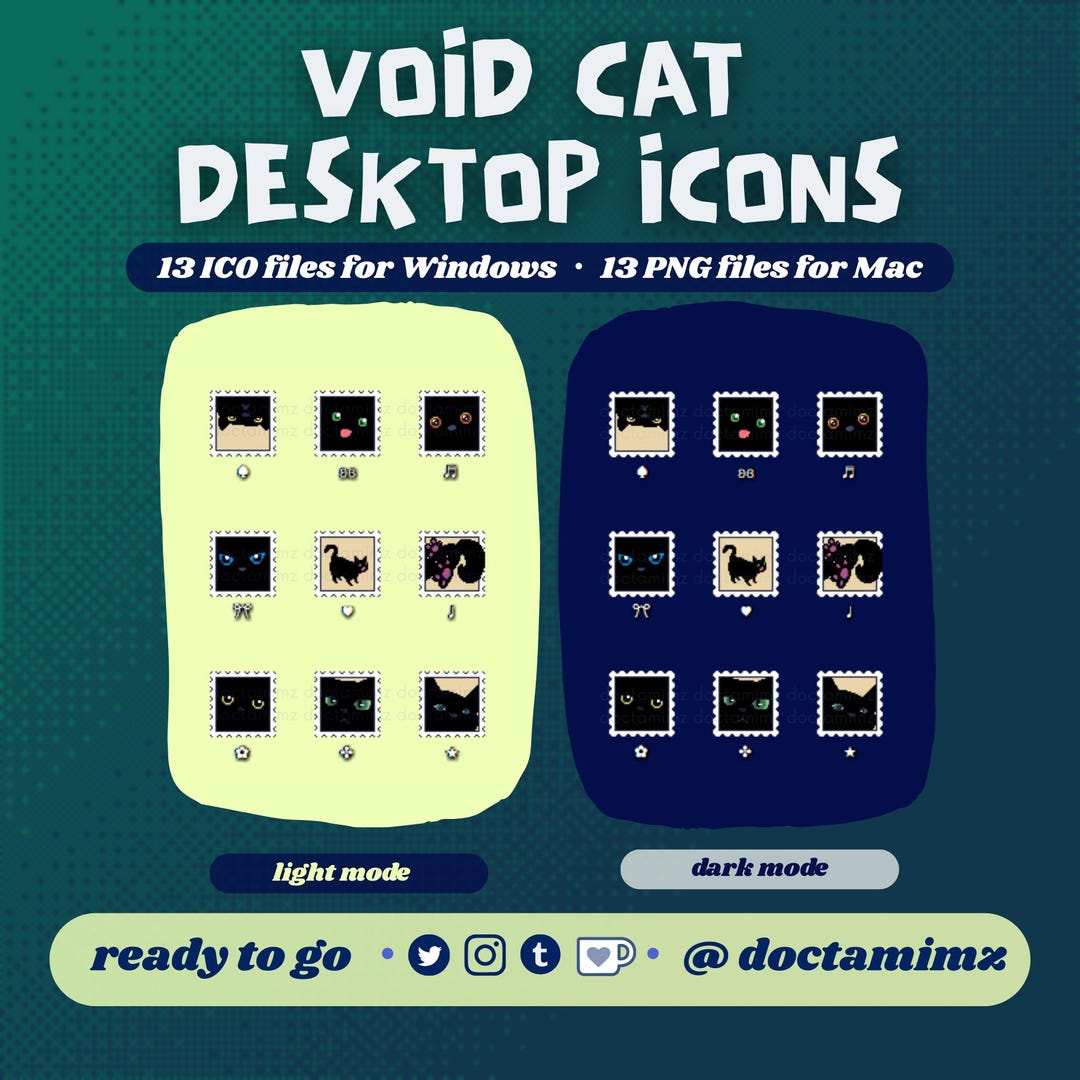 Silly Void (black Cat) Kitty Stamps | Set of 9 Pixel Desktop Folder ...