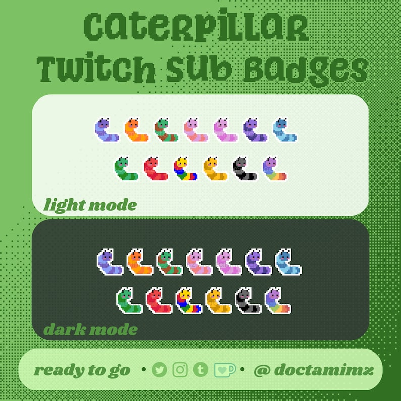 Twitch Sub Badges | Set of 13 Adorable Colorful Pixel Caterpillar ...