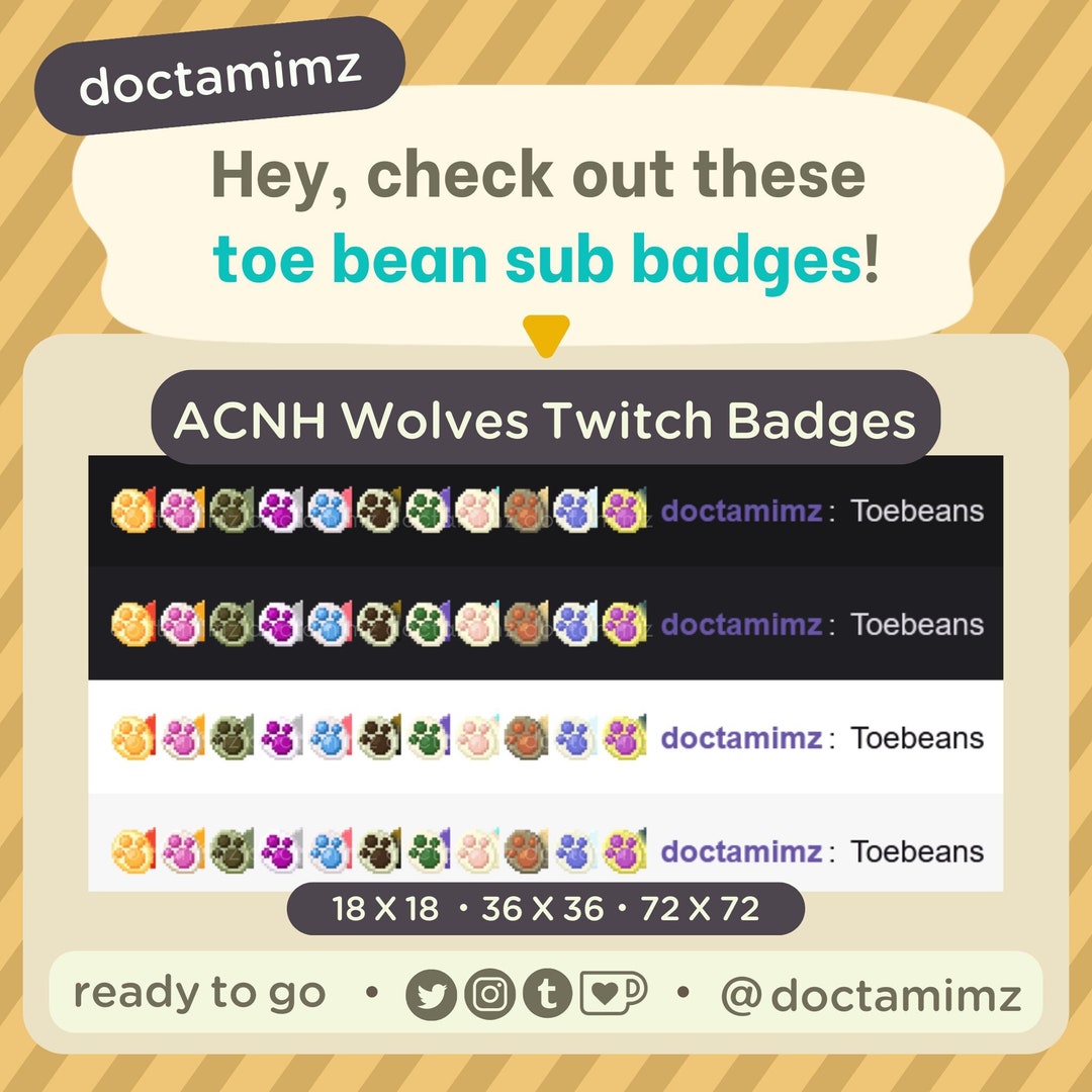 Twitch Sub Badges Set of 11 ACNH Wolves Toe Beans Twitch Badges Digital ...