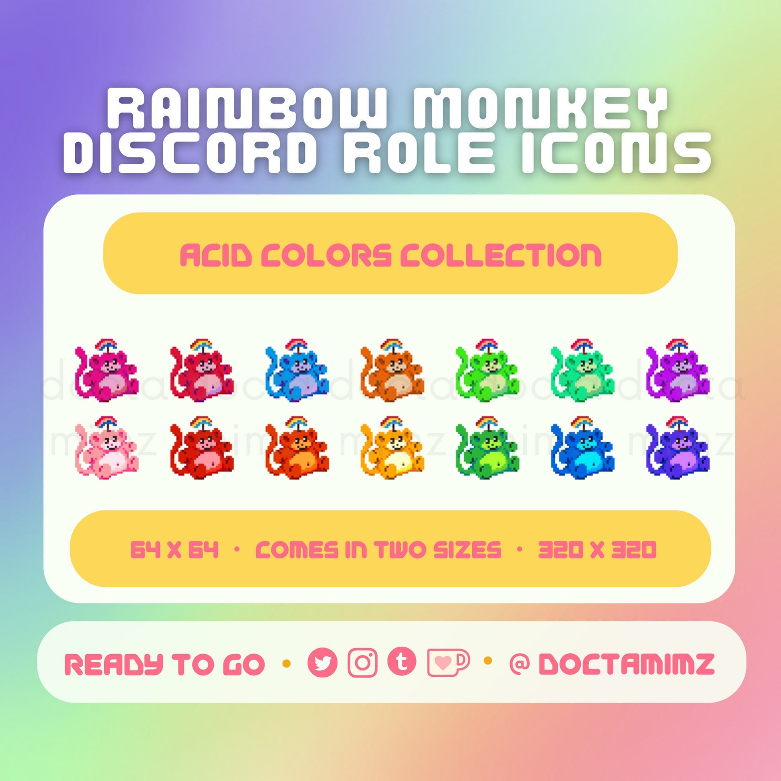 Discord Role Icons | Set of 14 Rainbow Monkeys, Acid Colors Collection ...