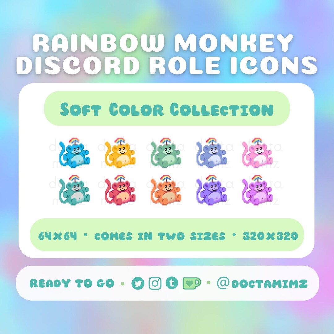 Soft Colored Rainbow Monkeys | Set of 10 Pixel Discord Role Icons ...