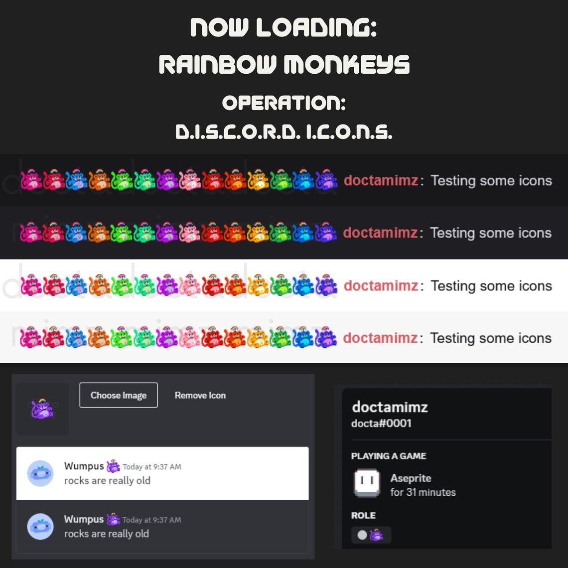Discord Role Icons | Set of 14 Rainbow Monkeys, Acid Colors Collection ...