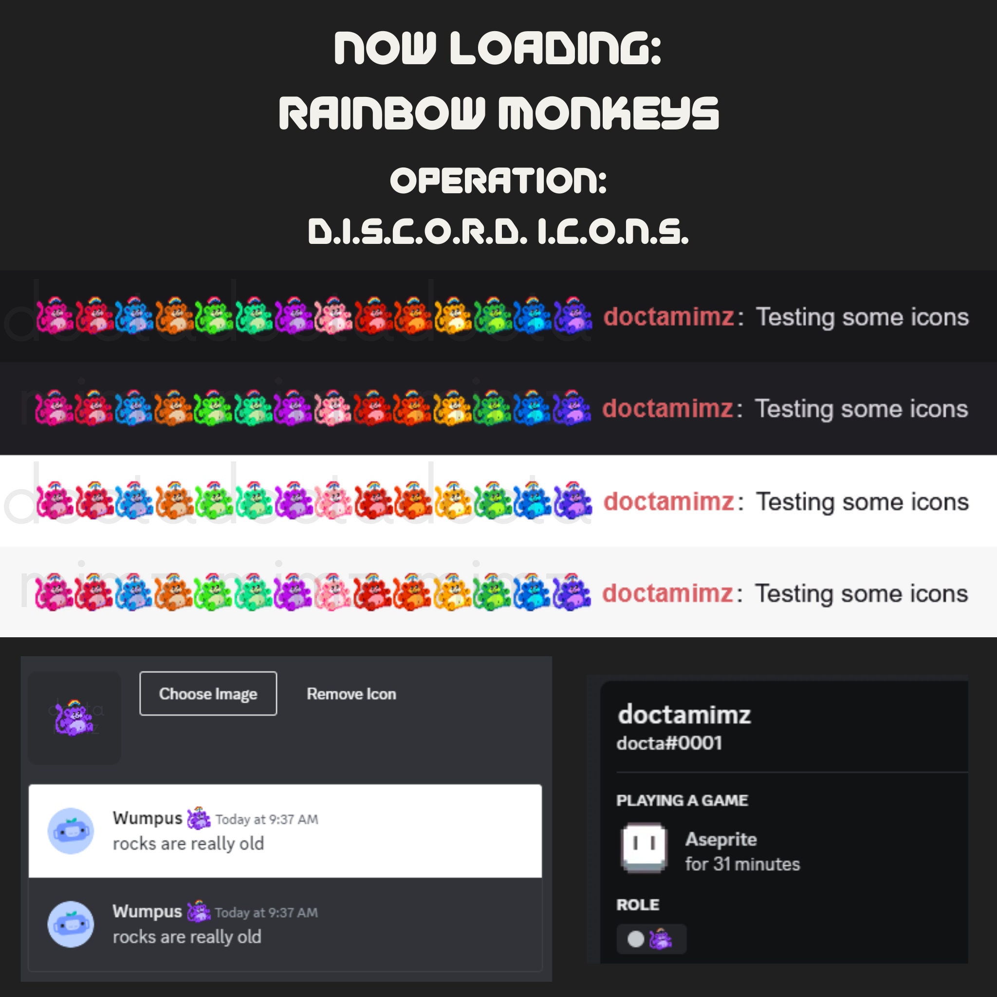 Discord Role Icons | Set of 14 Rainbow Monkeys, Acid Colors Collection ...