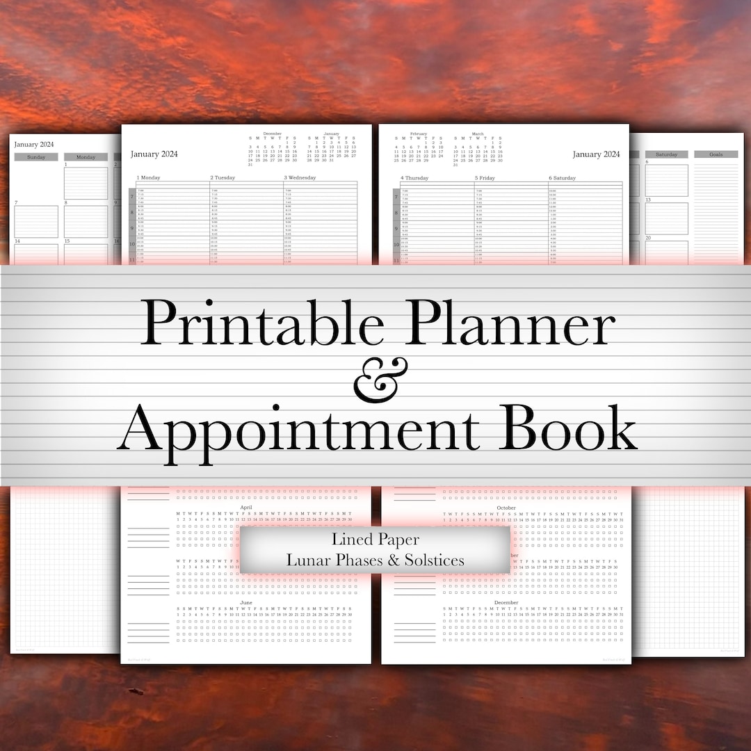 2024 Printable Planner Appointment Book | Calendar, to Do, Monthly ...