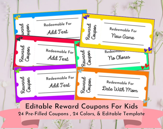 EDITABLE REWARD COUPONS Clipart Printable Reward Tickets Rainbow Blank ...
