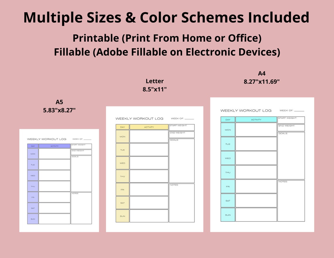 Weekly Workout Planner - Printable & PDF Fillable/use as a Printable or ...