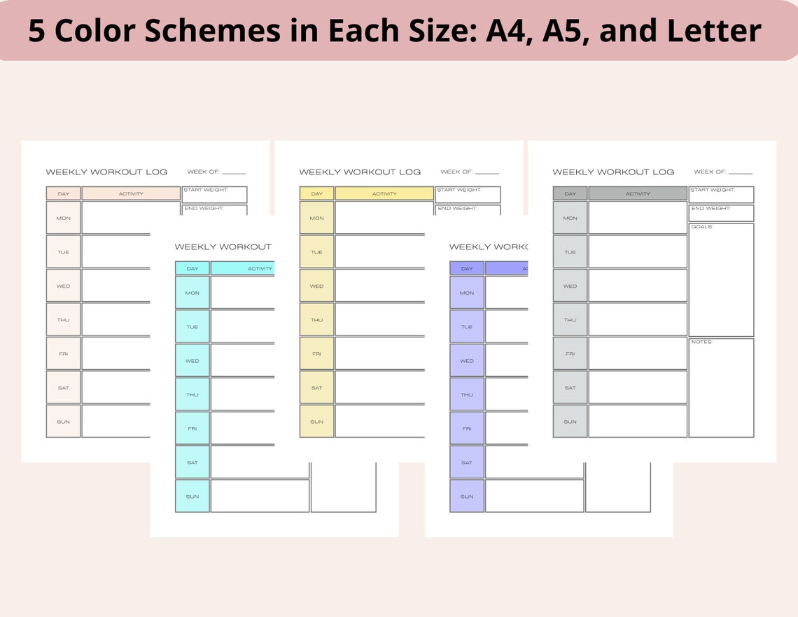 Weekly Workout Planner - Printable & PDF Fillable/use as a Printable or ...