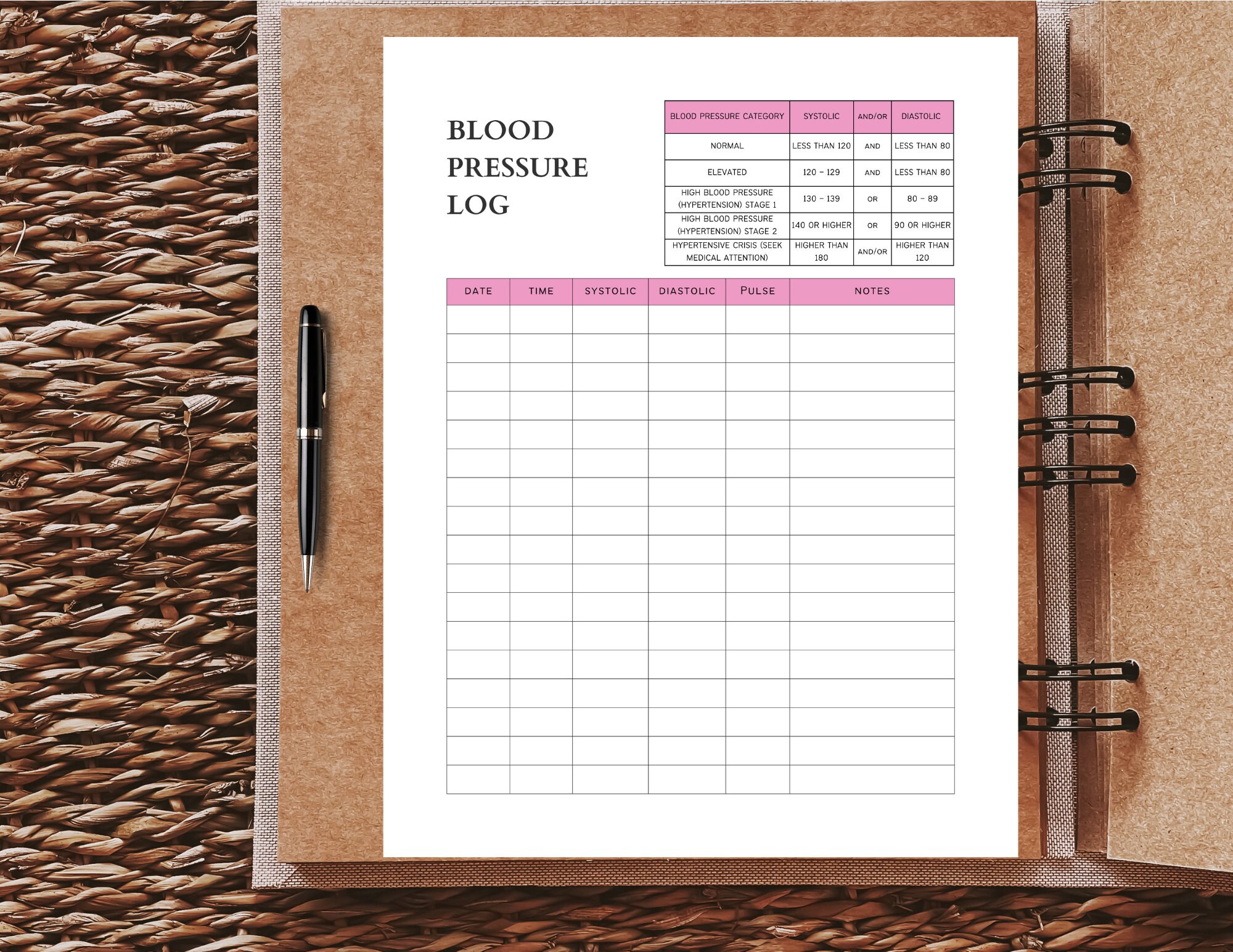 Daily Blood Pressure Tracker - Printable & PDF Fillable/blood Pressure ...