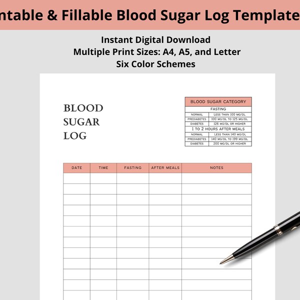 Insulin Blood Sugar Log Printable - Etsy