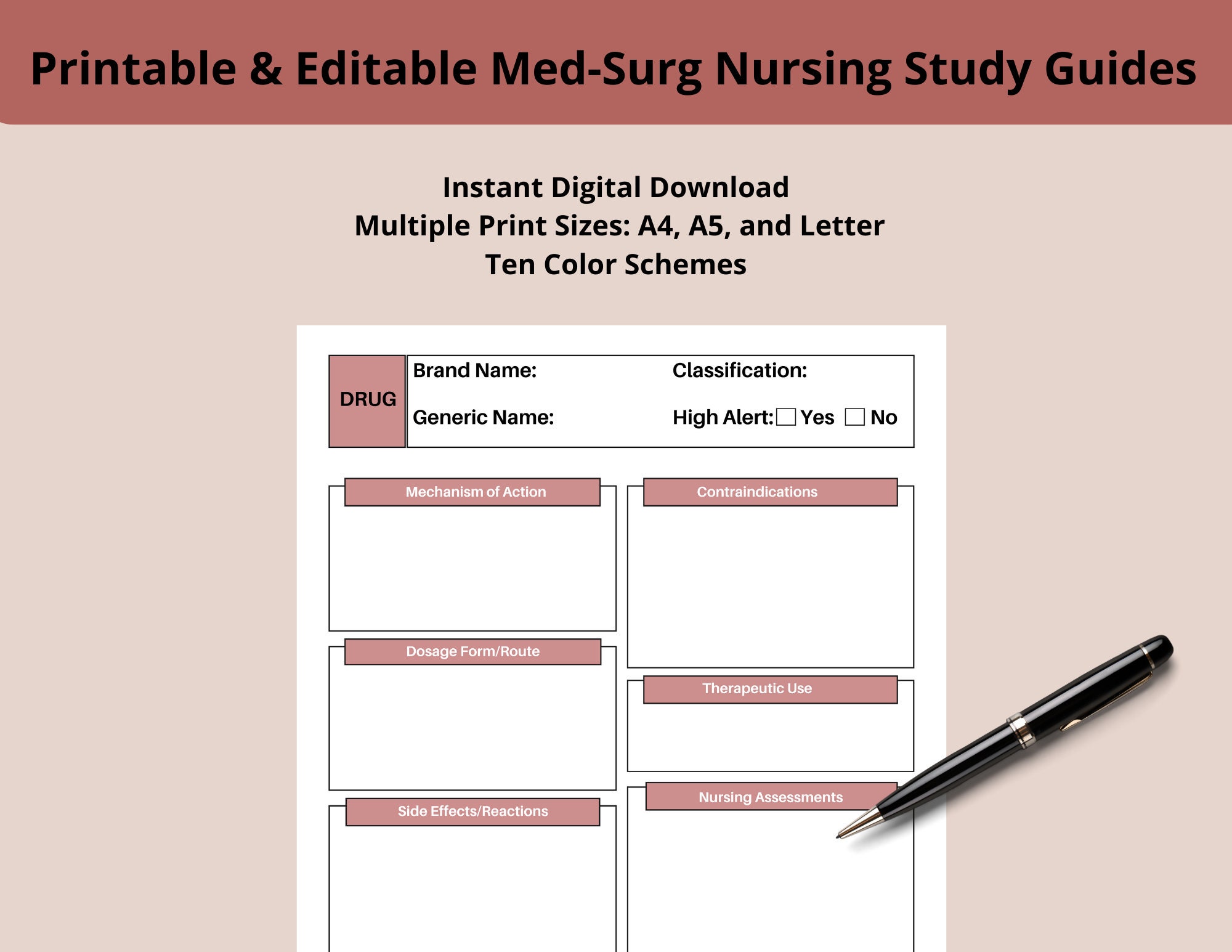 Med-surg Nursing Study Guide Templates - Printable and PDF Fillable/use ...