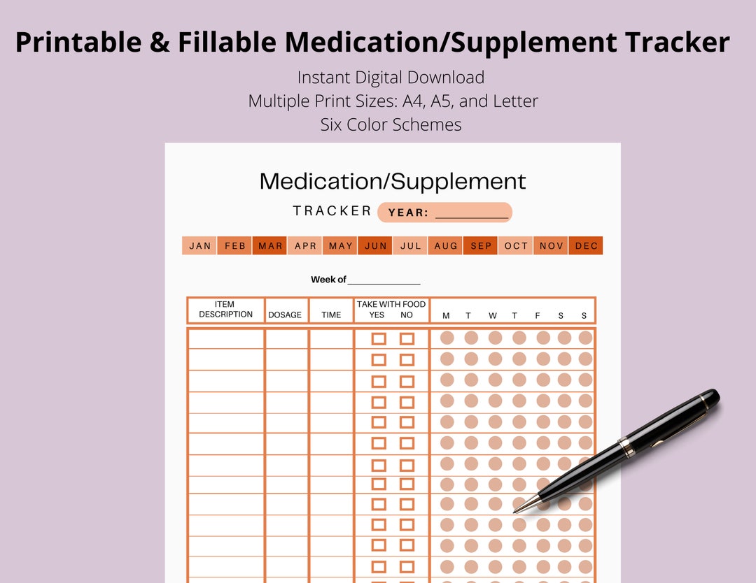 Medication Tracker Printable and PDF Fillable/use as Weekly - Etsy