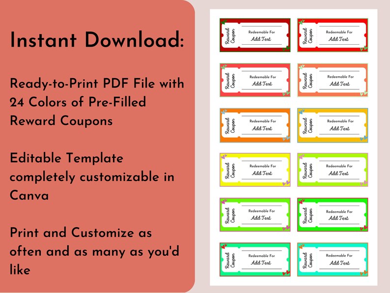 Kid's Reward Coupons - Printable & Canva Customizable/use as Love ...