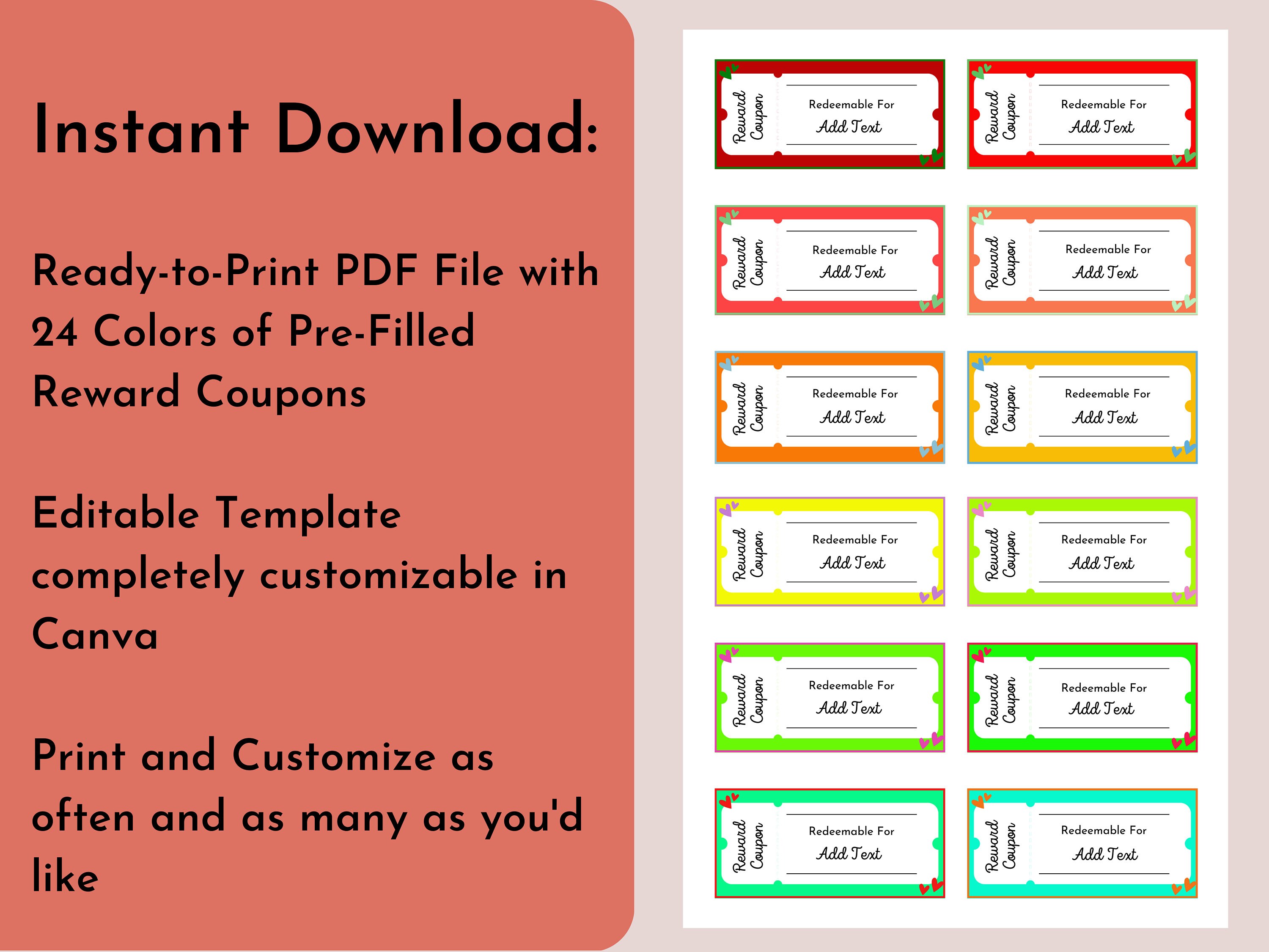 Kid's Reward Coupons - Printable & Canva Customizable/use as Love ...