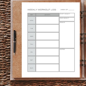 Weekly Workout Planner - Printable & PDF Fillable/use as a Printable or ...