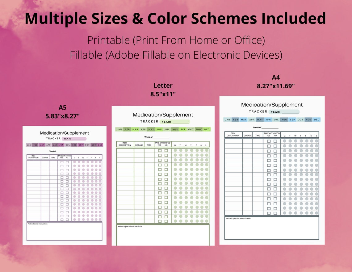 Medication Tracker - Printable and PDF Fillable/use as Weekly and Daily ...