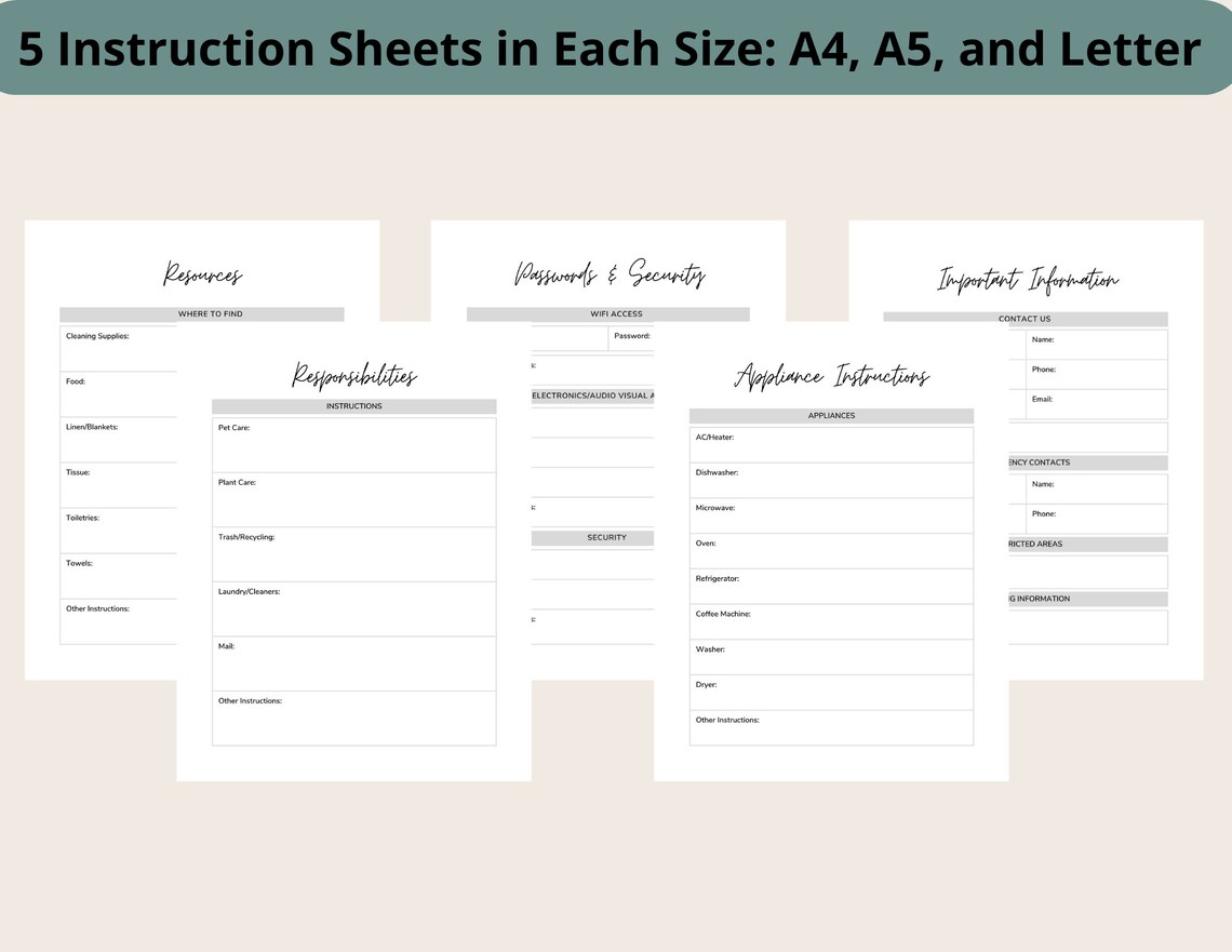 Pet and House-sitting Forms (printable and PDF Fillable)/great as House ...