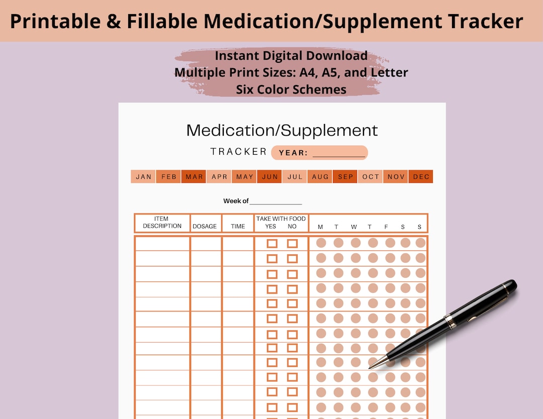 Medication Tracker - Printable and PDF Fillable/use as Weekly and Daily ...