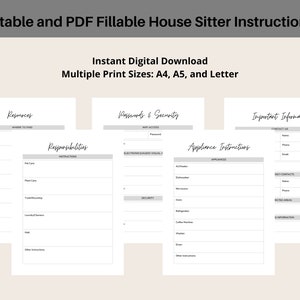 Pet and House-sitting Forms (printable and PDF Fillable)/great as House ...
