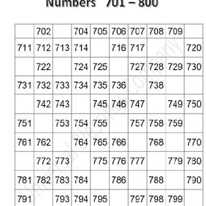 Printable Number Charts Missing Numbers 1-1000 10 Pages -math ...