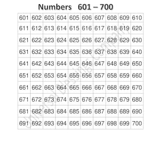 Printable Number Charts Counting Numbers 1-1000 10 Pages -math ...
