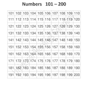 Printable Number Charts Counting Numbers 1-1000 10 Pages -math ...