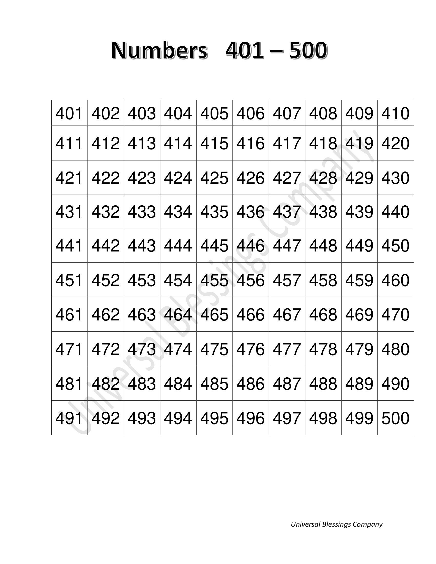 Printable Number Charts Counting Numbers 1-1000 10 Pages math - Etsy