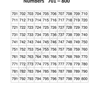 Printable Number Charts Counting Numbers 1-1000 10 Pages -math Worksheets/practice Sheets/charts ...