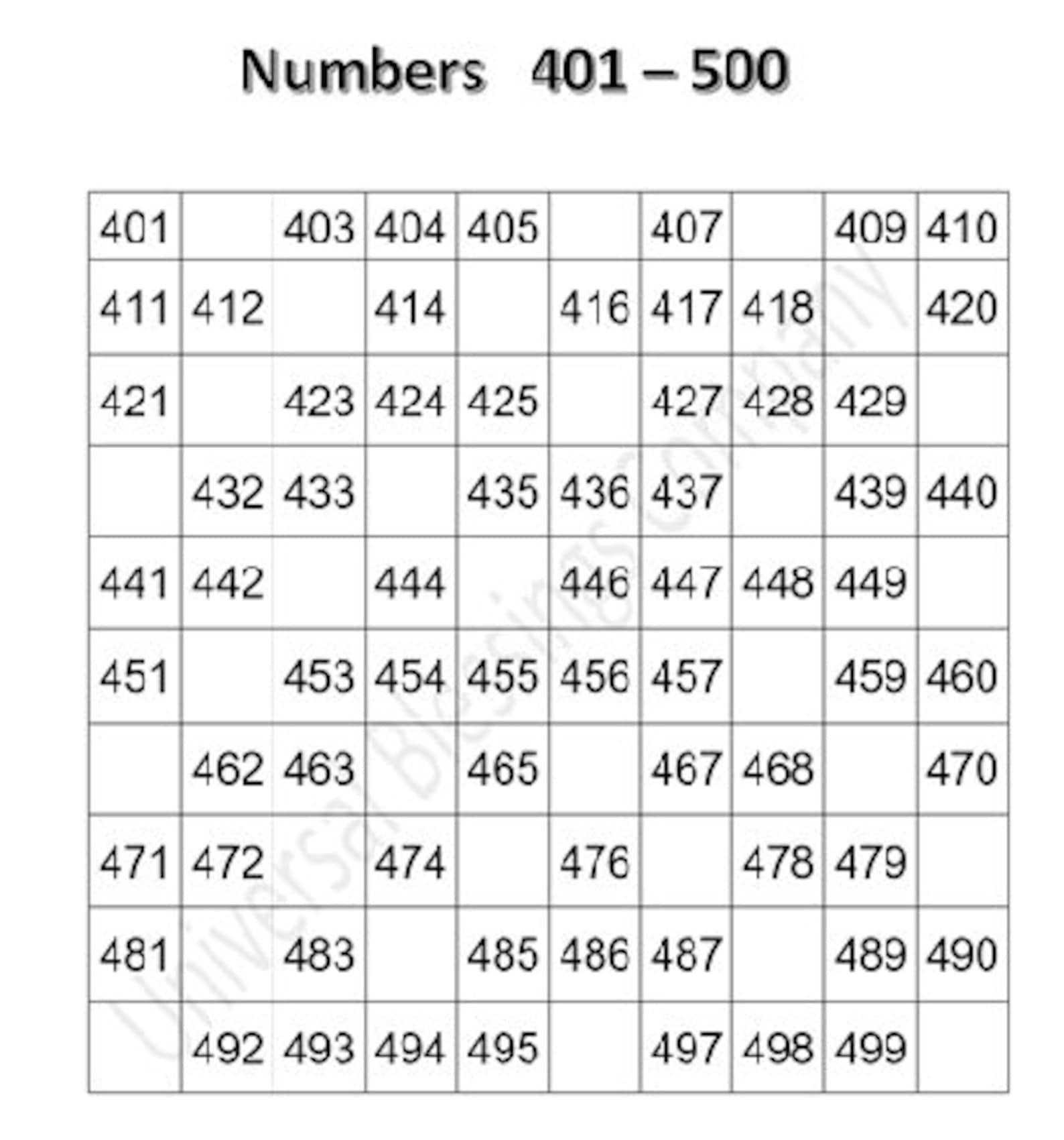 Printable Number Charts Missing Numbers 1-1000 10 Pages math Worksheets ...