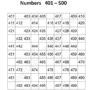Printable Number Charts Missing Numbers 1-1000 10 Pages -math ...