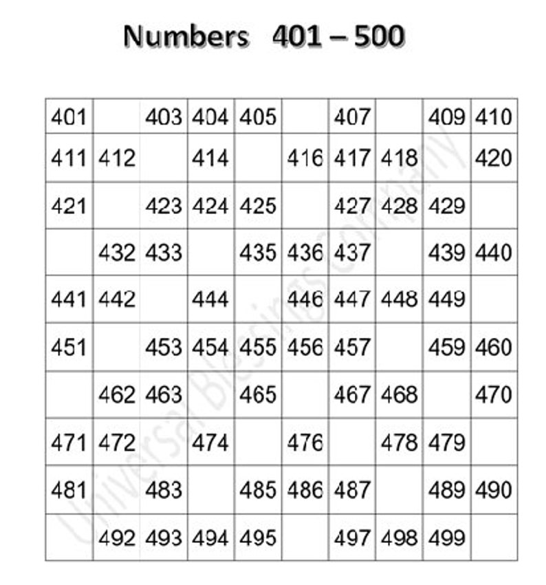 Printable Number Charts Missing Numbers 1-1000 10 Pages math - Etsy