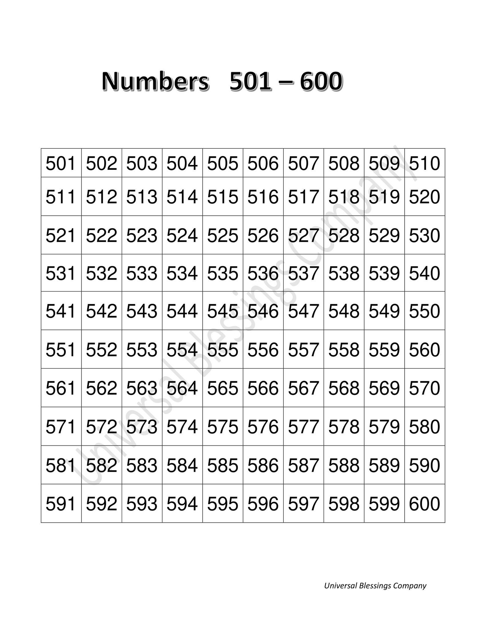 Printable Number Charts Counting Numbers 1-1000 10 Pages math - Etsy