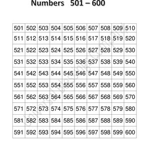 Printable Number Charts Counting Numbers 1-1000 10 Pages -math ...