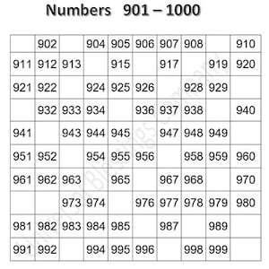 Printable Number Charts Missing Numbers 1-1000 10 Pages -math ...